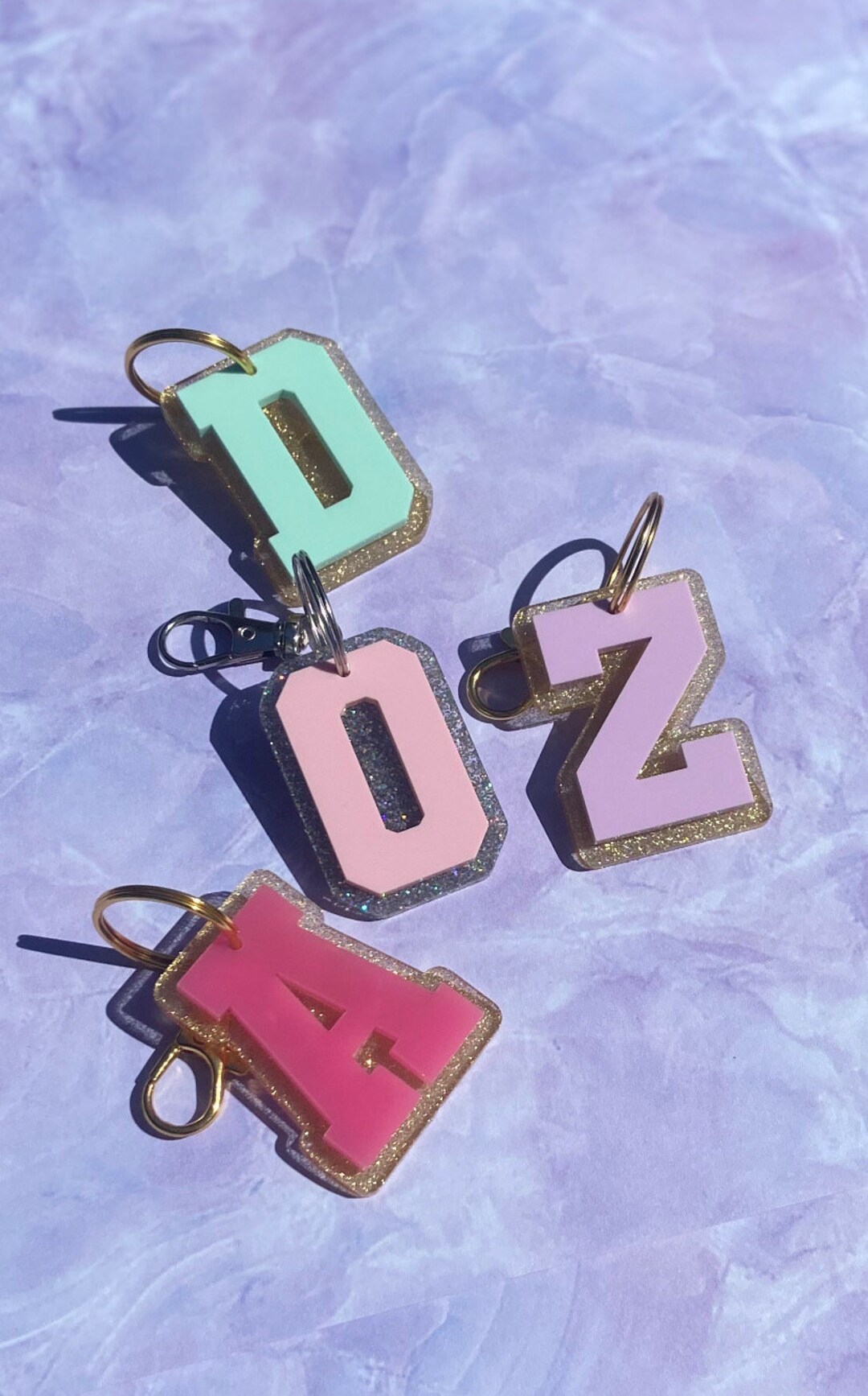 Varsity Letter Backpack Tag, Varsity Letter Keychain, Glitter Keychain ...