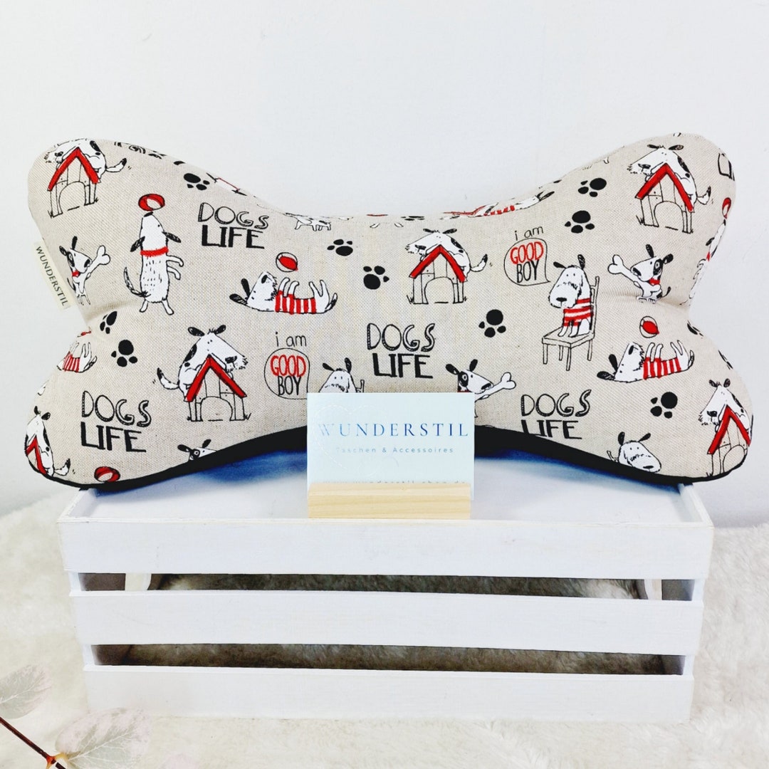 Reading Bones Dogs 2 Different Fabrics Black Decorative Pillow Neck ...