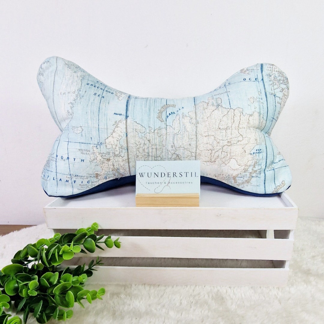 Reading Bone World Map Blue Imitation Suede Blue Decorative Pillow Neck ...