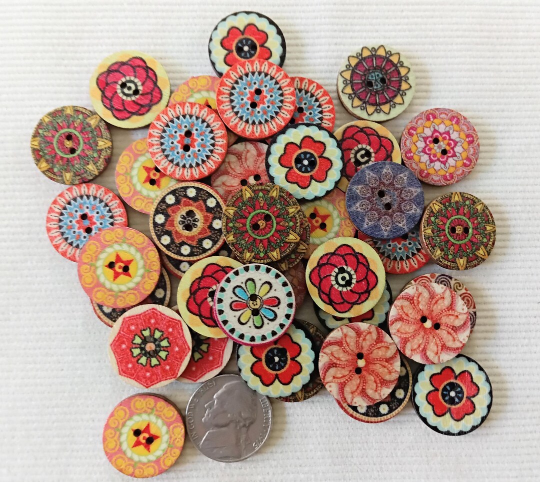 3/4" (19.05 Mm) Painted Wooden Buttons, Set of 6, Choose A Style, or ...