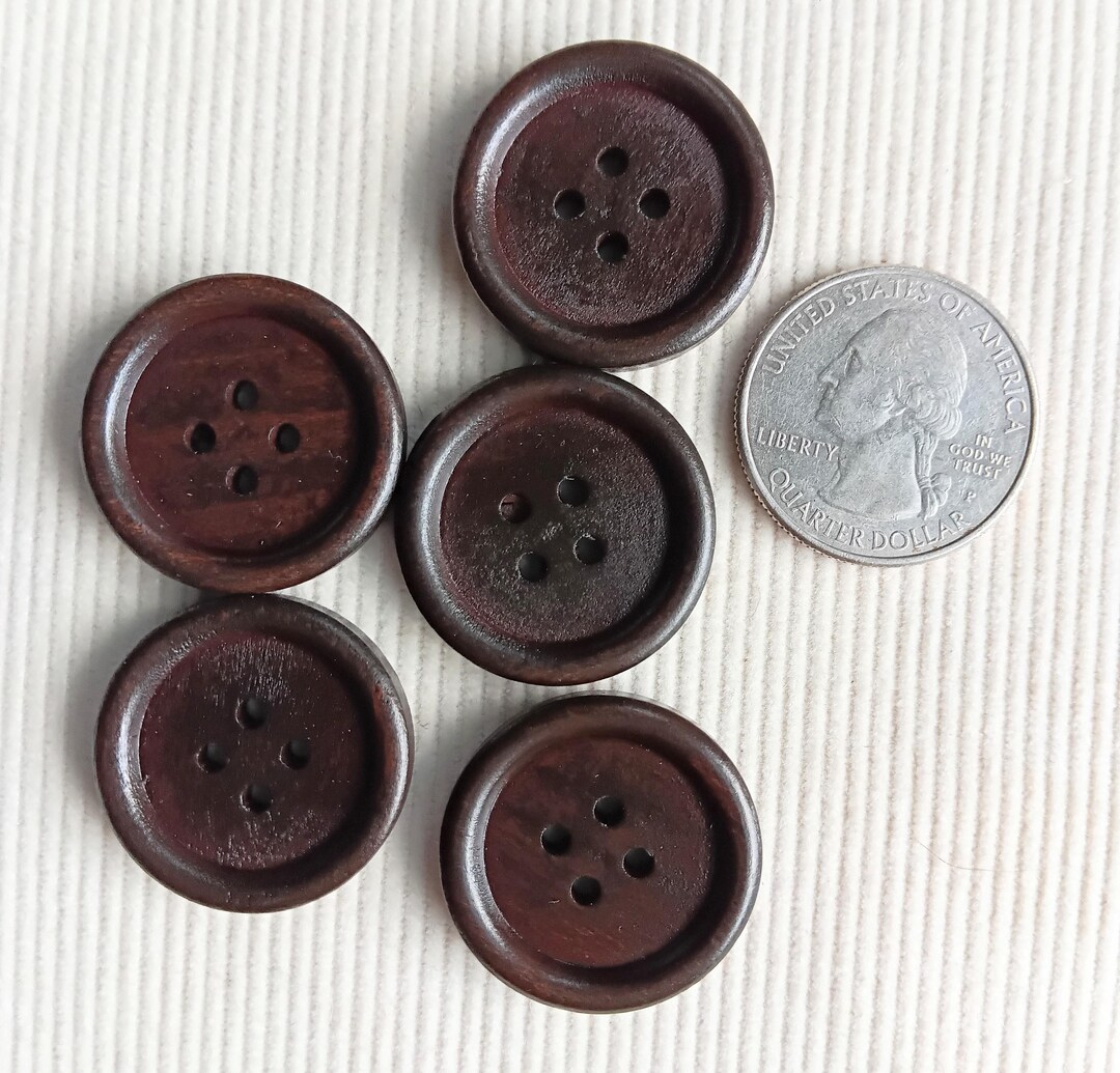 1" Dark Brown Ridged Wooden Buttons, Set of 5 - Etsy