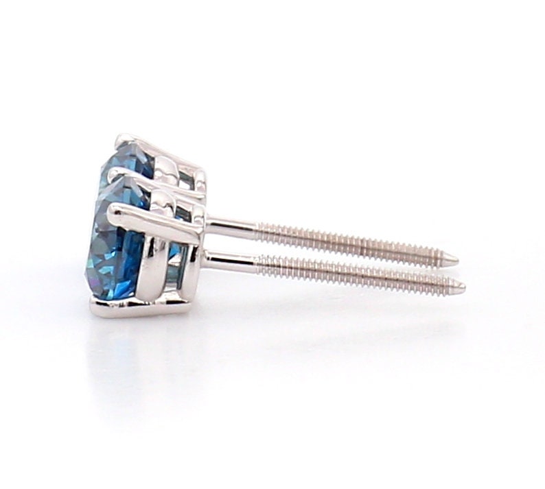 Genuine Natural 1.25ct Fancy Blue Diamond 14K Solid Gold Stud Earrings ...