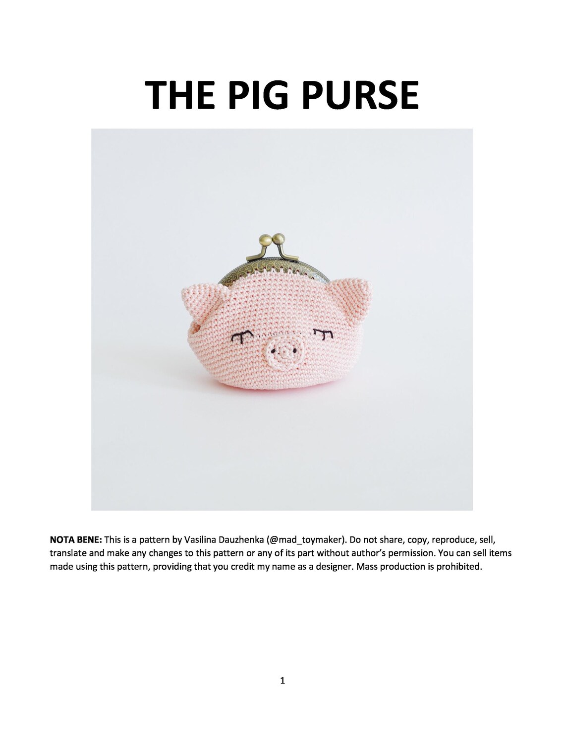 Crochet Purse Pattern Crochet Frame Purse Amigurumi Pig - Etsy