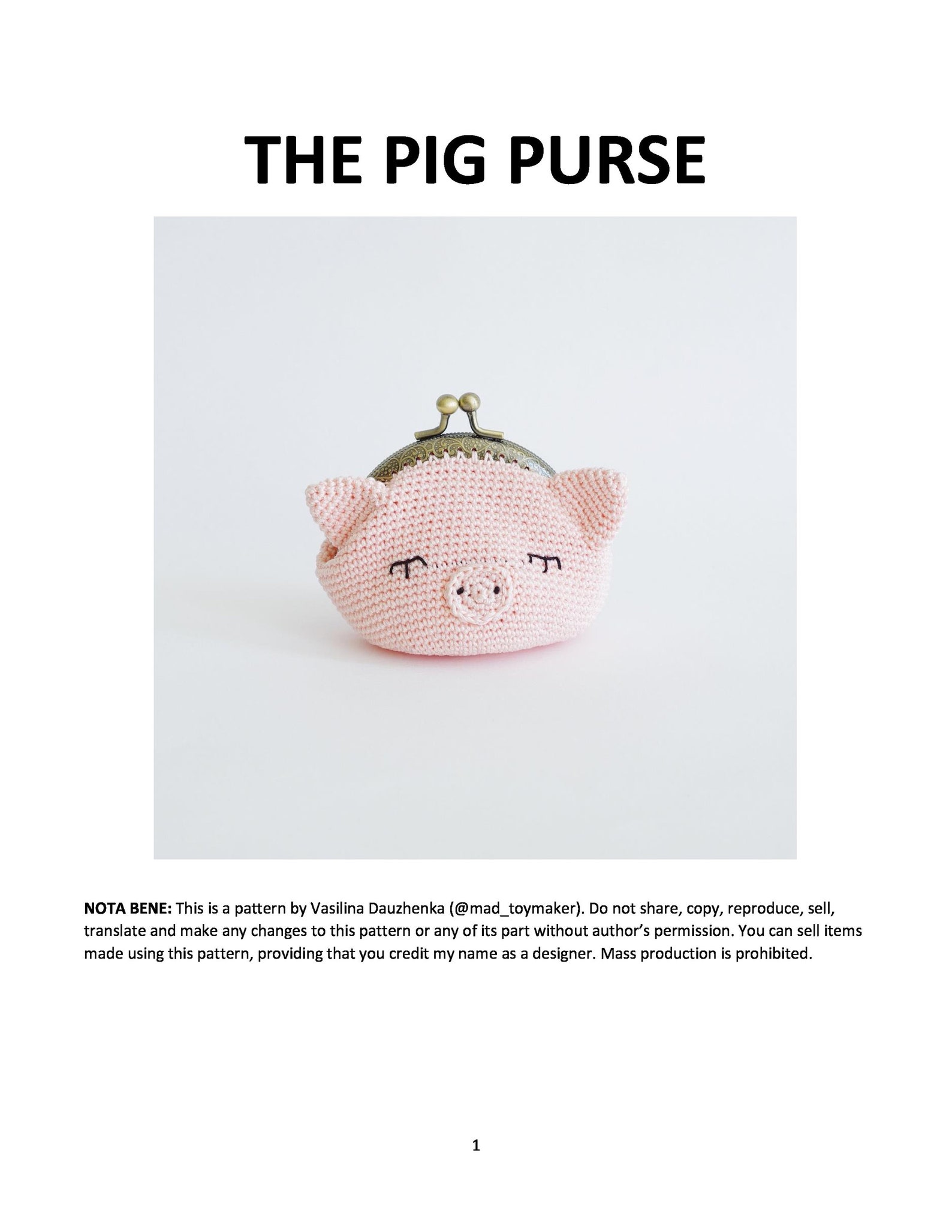 Crochet Purse Pattern Crochet Frame Purse Amigurumi Pig - Etsy