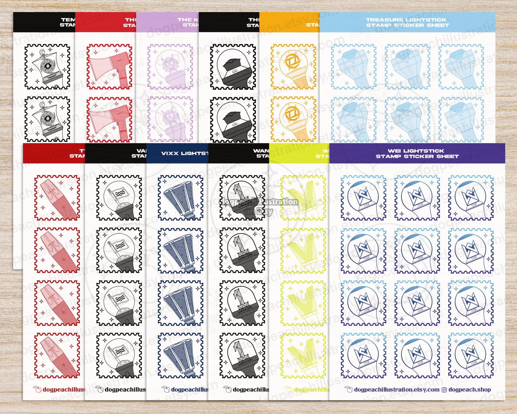 K-pop Boy Group Lightstick Stamps Sticker Sheet | K-POP Sticker Sheet ...
