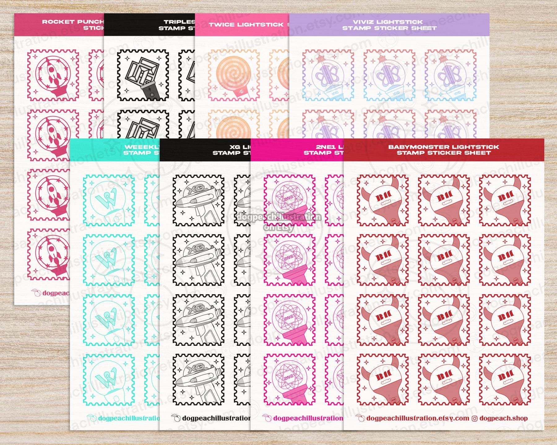 K-pop Girl Group Lightstick Stamp Sticker Sheet | K-POP Sticker Sheet ...