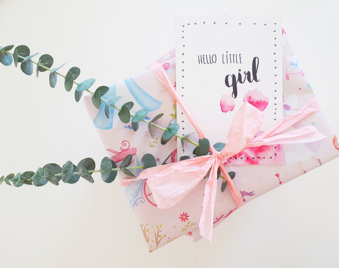 Hello little girl - Karte zur Geburt / Taufe mit pinkem Umschlag - Etsy.de