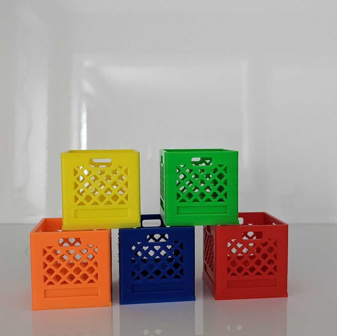 Mini Milk Crate 3D Printed Set of 5 Desk Storage Organizer Battery ...