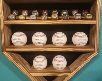 Rustic Baseball and Ring Display - Holds 22 Rings/medals and 11 ...