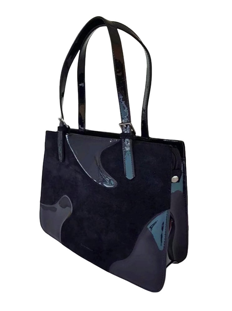 SILVIA KELVYN Ladies Black Patent Leather Suede Classy Shoulder Bag ...