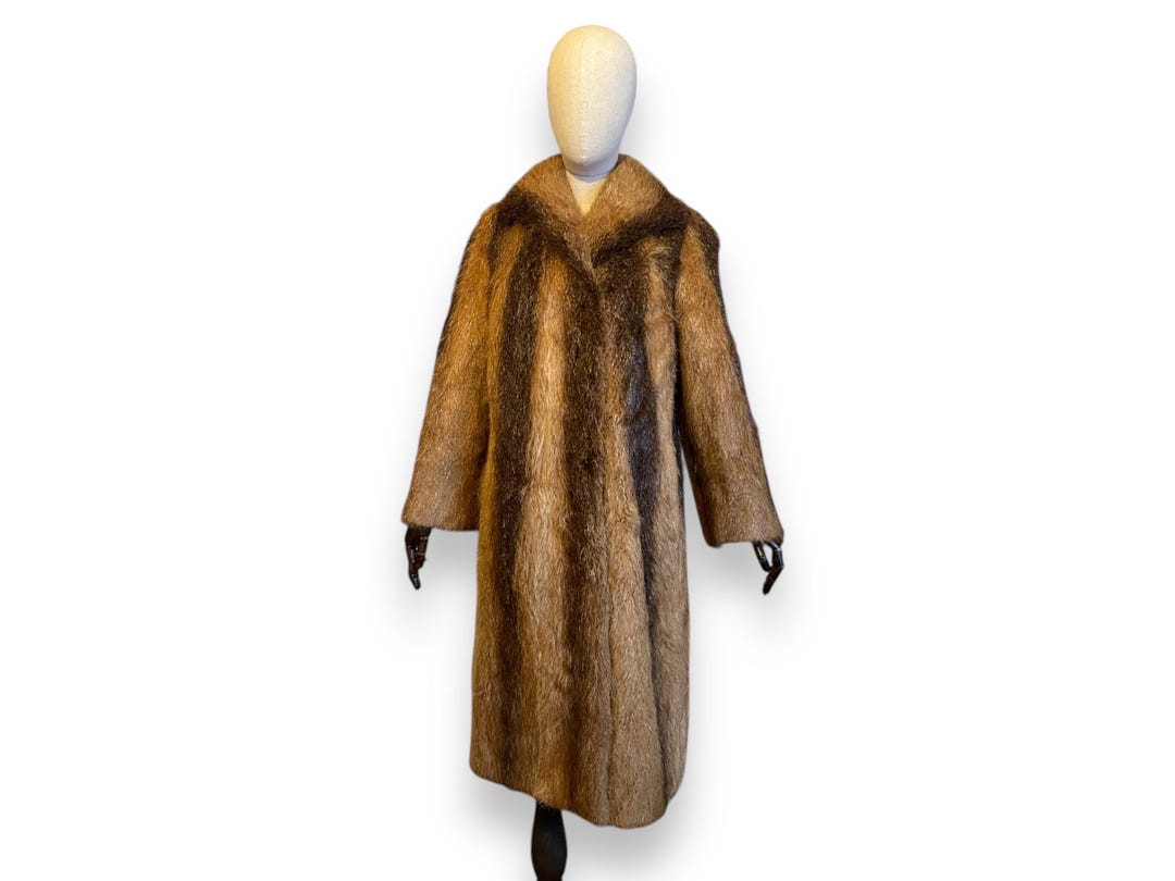 Vintage 80's Genuine NUTRIA FUR Women Brown Shades Knee Length Fur Coat ...
