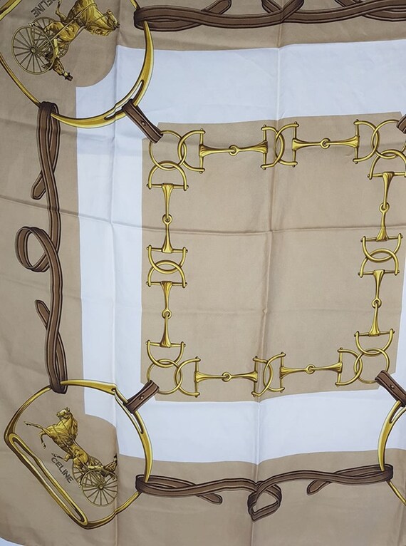 CELINE vintage horse horsebit chain print silk scarf - Gem