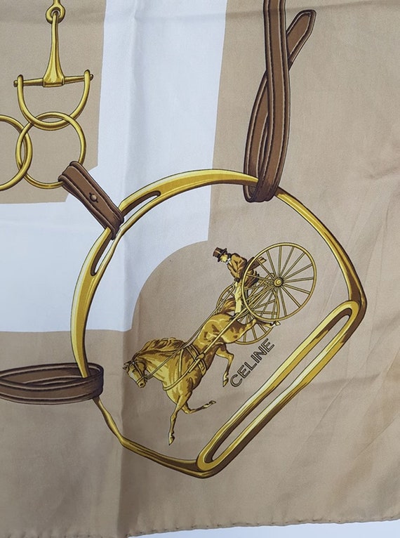 CELINE vintage horse horsebit chain print silk scarf - Gem