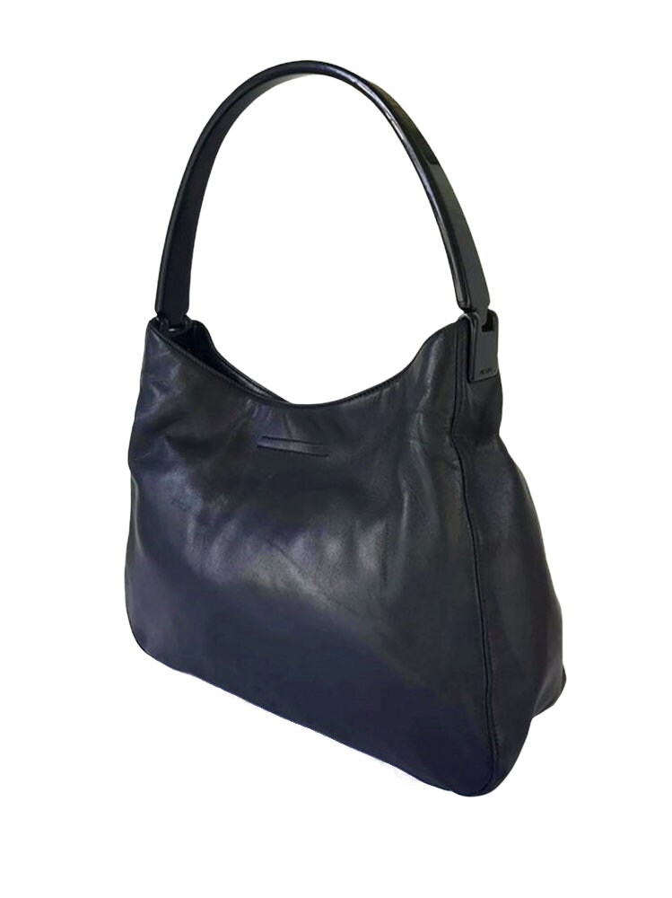 PRADA Vintage Woman Plastic Handle Lambskin Leather Black PRADA Vintage Woman Plastic Handle Lambskin Leather Black
