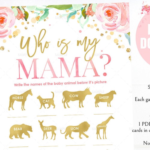 Baby Animal Floral Baby Shower Game Printable Peach Pink - Etsy