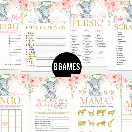 Printable Elephant Baby Shower Games Bundle Girl Elephant - Etsy