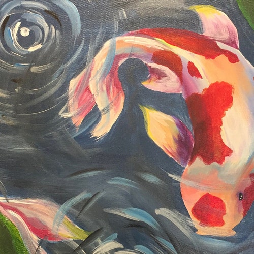 Swimming Koi Fish 35 Original Oil Painting on Canvas | Etsy