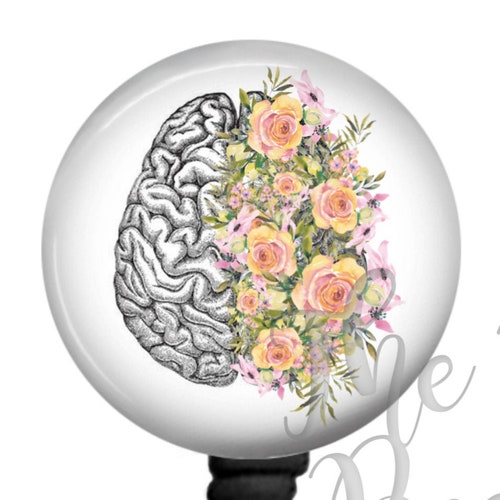 Floral Brain Badge Reel Neurology Badge Reel Neuro ICU - Etsy