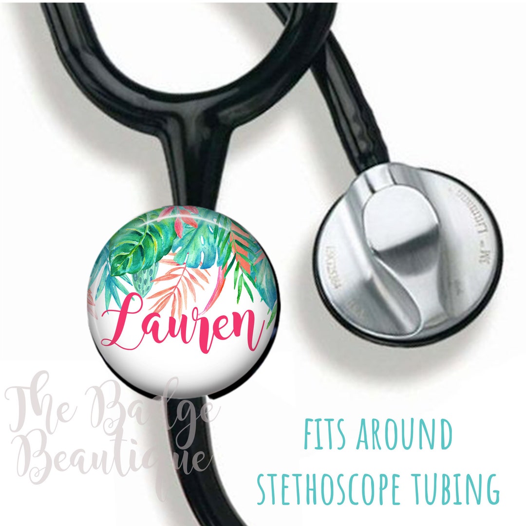 Nurse Stethoscope ID Tag, Custom Tropical Stethoscope ID Holder, Floral Personalized Stethoscope ...