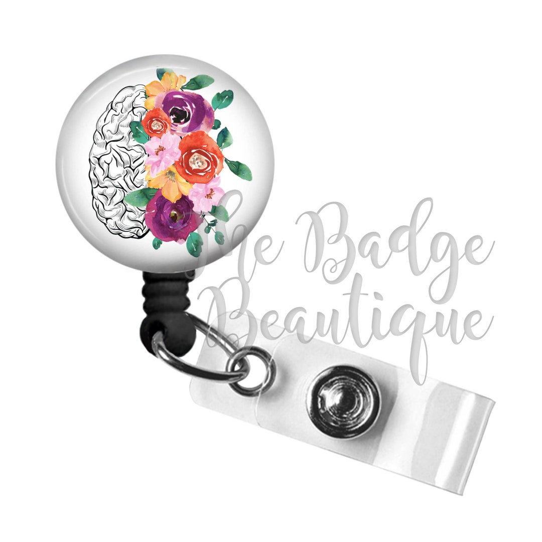 Floral Brain Badge Reel, Neuro Retractable Badge Holder, Neuro ...