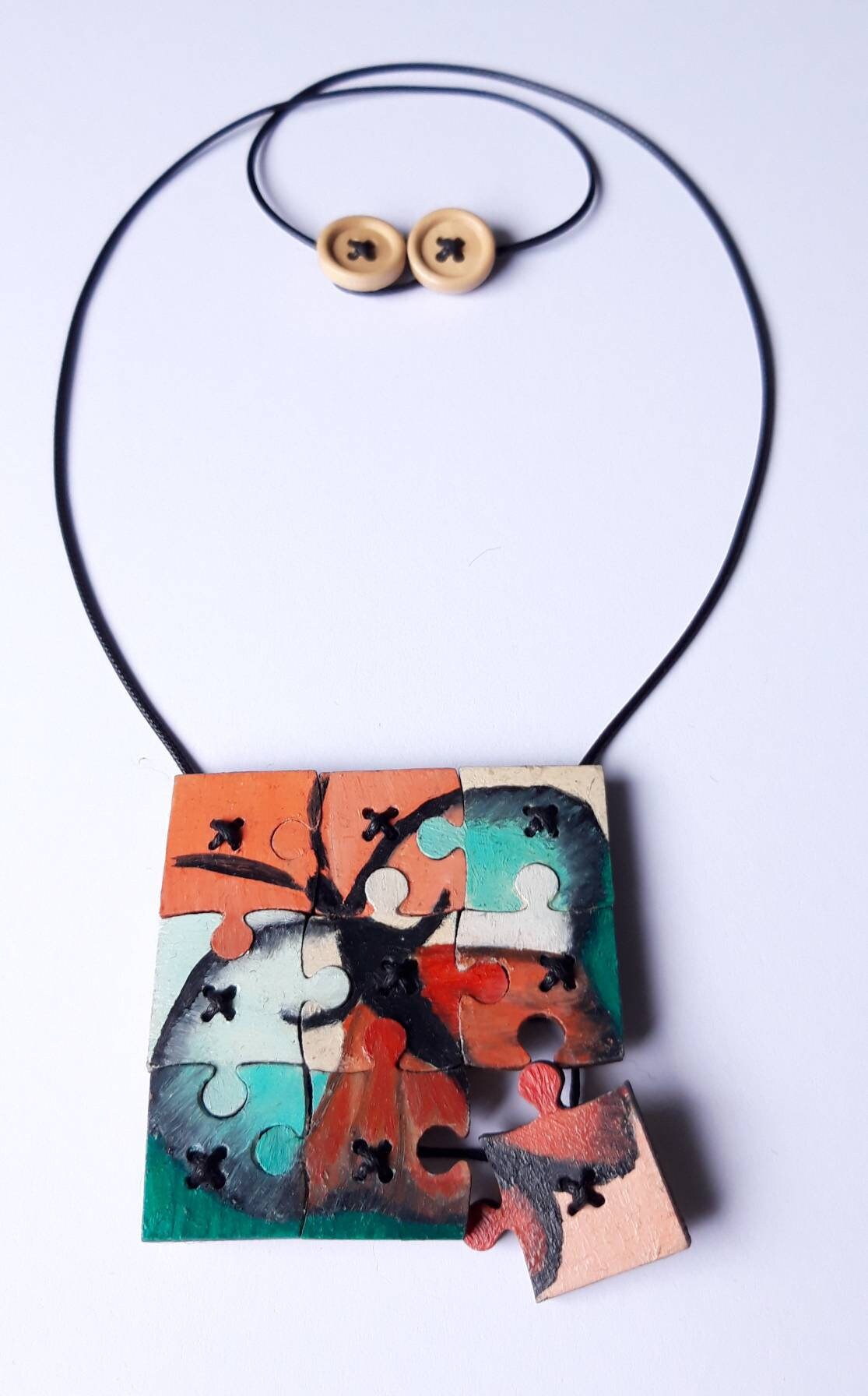 Jewelry Handmade / Puzzle Necklace / Wood Necklace/ Button Jewelry ...