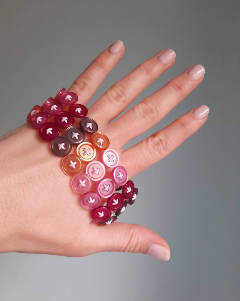 Pink Purple Button Bracelet /stanabutton /button Jewelry / Handmade ...