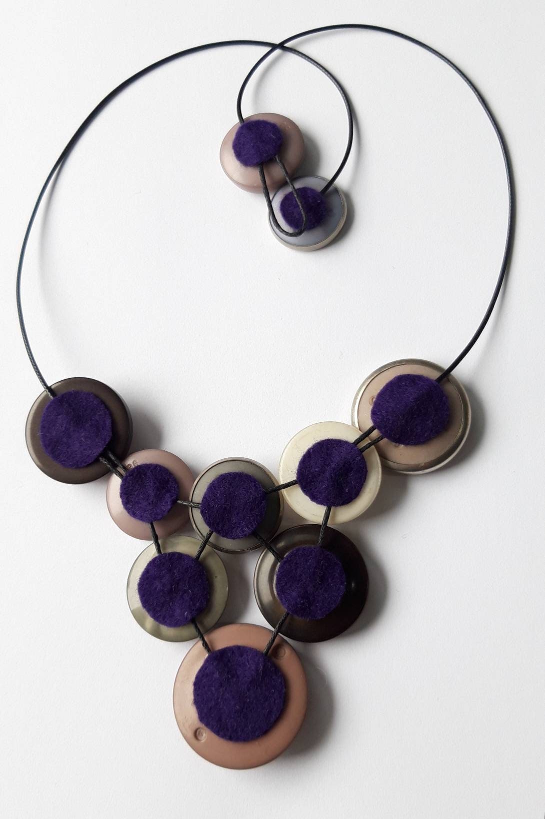 Handmade Button Necklace: Coffee Brown, Green, and Wine Rose - Etsy