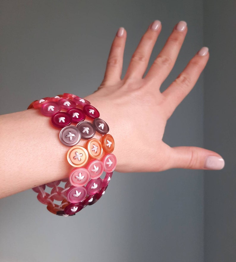 Pink Purple Button Bracelet /stanabutton /button Jewelry / Handmade ...