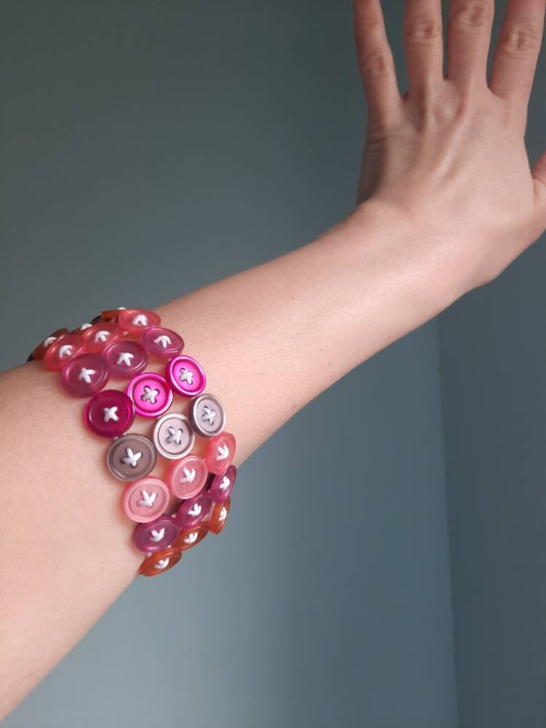 Pink Purple Button Bracelet /stanabutton /button Jewelry / Handmade ...