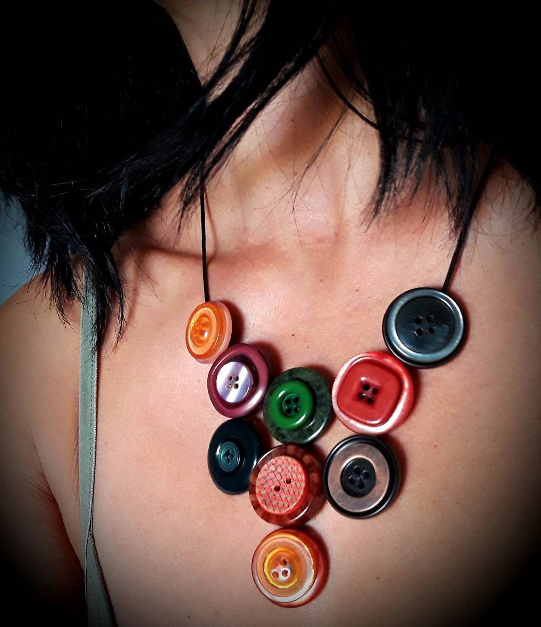 Button Necklace Spirit / Jewelry Handmade / Button Art / Button Jewelry ...