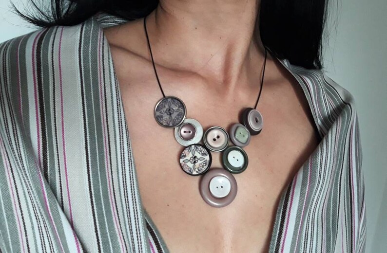 Handmade Button Necklace: Coffee Brown, Green, and Wine Rose - Etsy