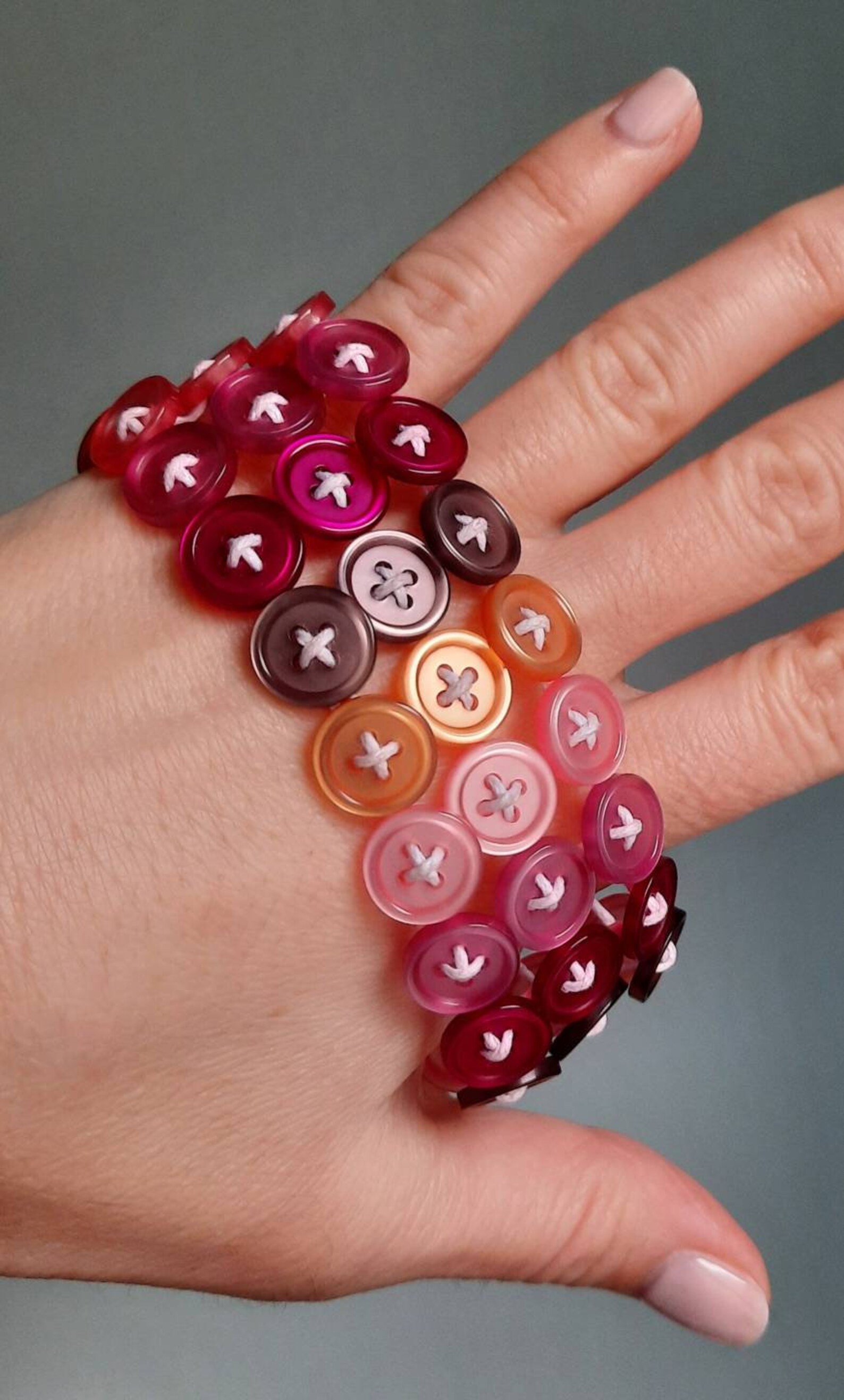 Pink Purple Button Bracelet /stanabutton /button Jewelry / Handmade ...