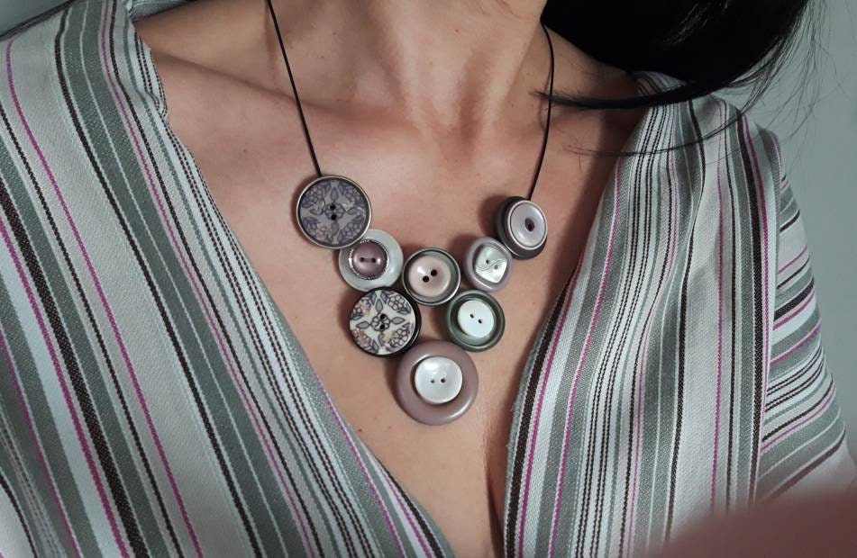 Handmade Button Necklace: Coffee Brown, Green, and Wine Rose - Etsy