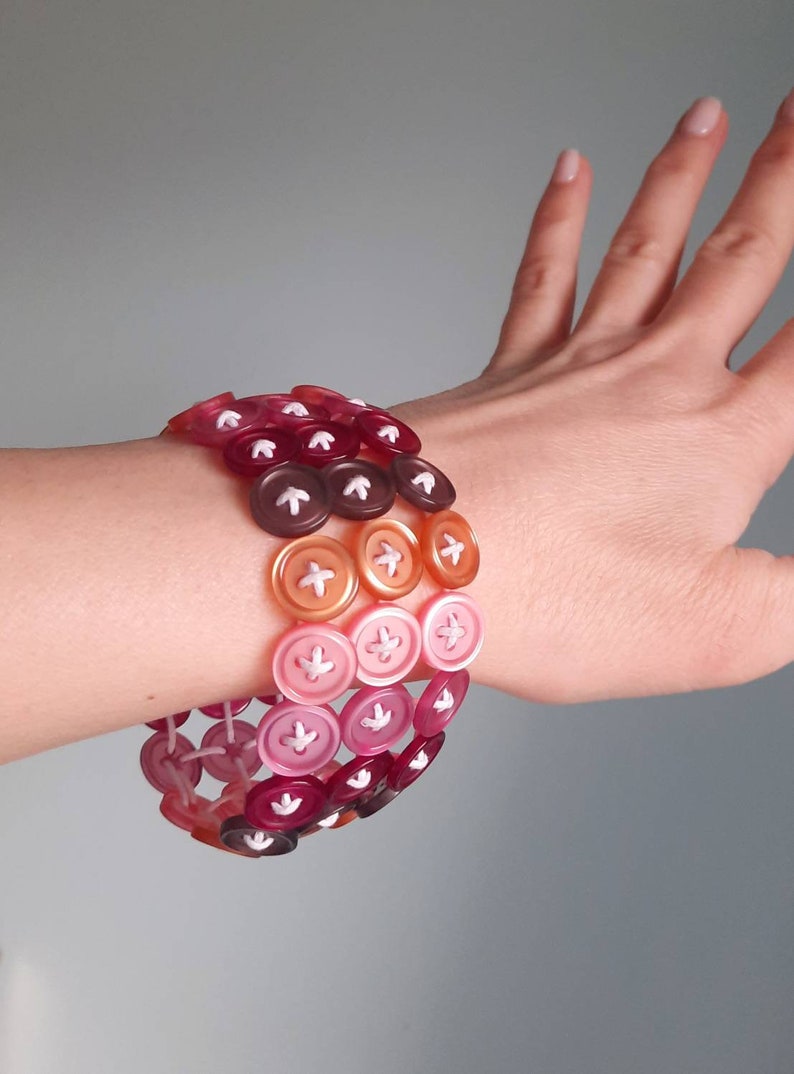 Pink Purple Button Bracelet /stanabutton /button Jewelry / Handmade ...