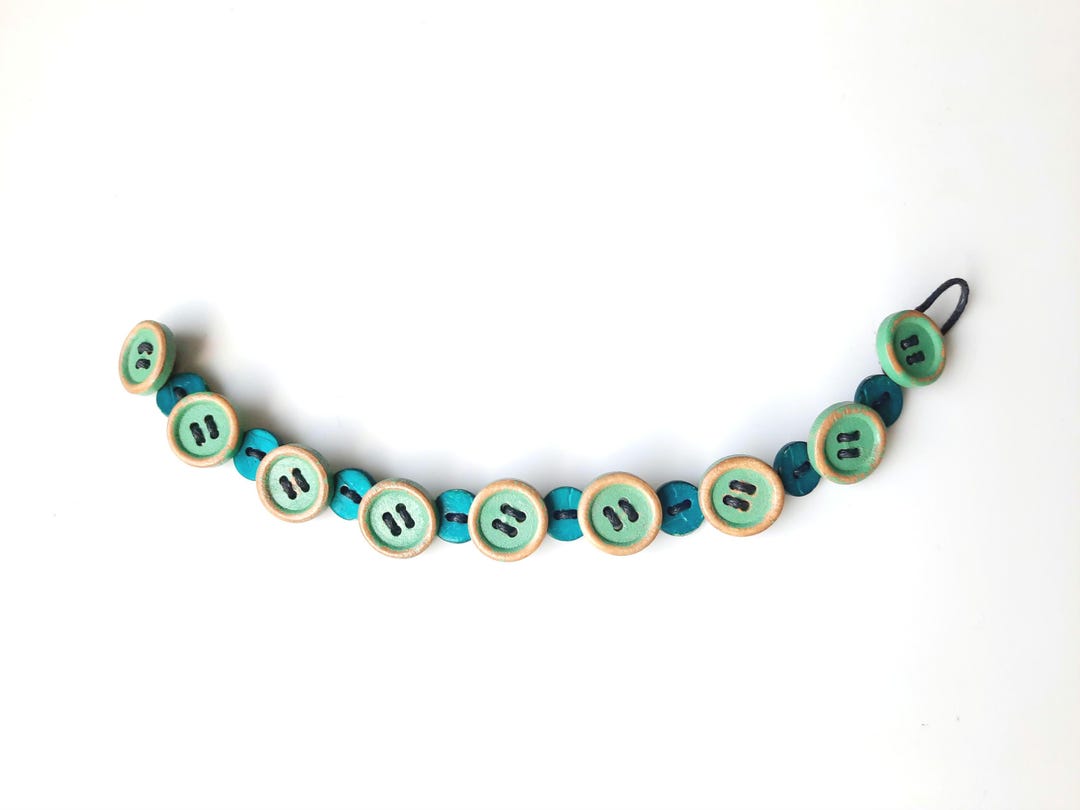 Blue Green Button Bracelet /stanabutton /button Jewelry/ Handmade ...