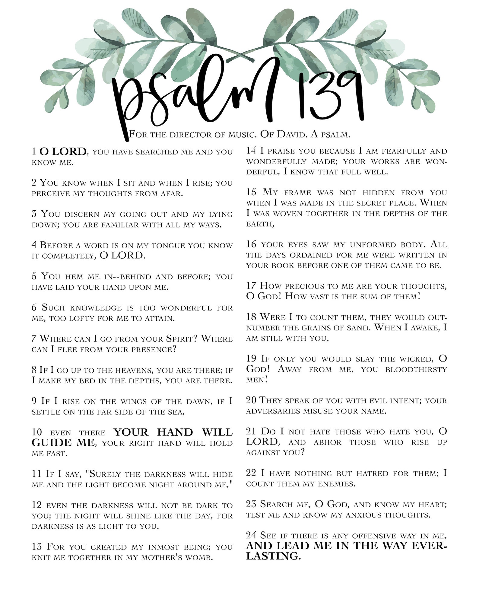 Psalm 139 Print Bible Quote Etsy