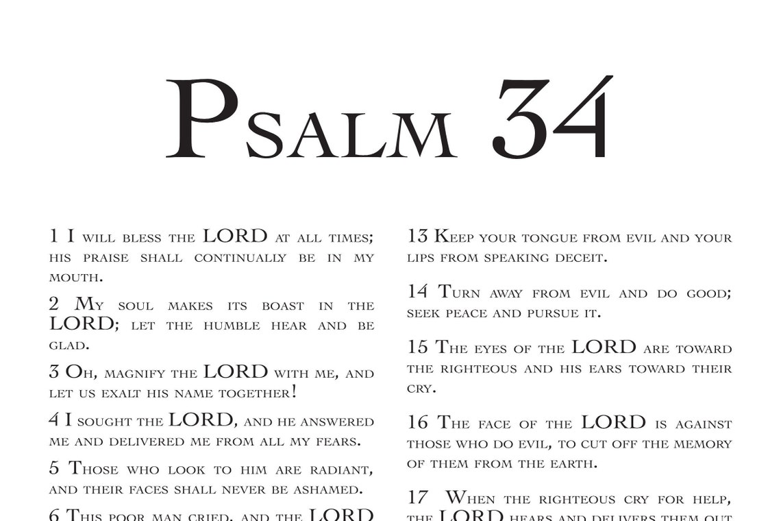 Modern Psalm 34 ESV Print, Bible Quote - Etsy
