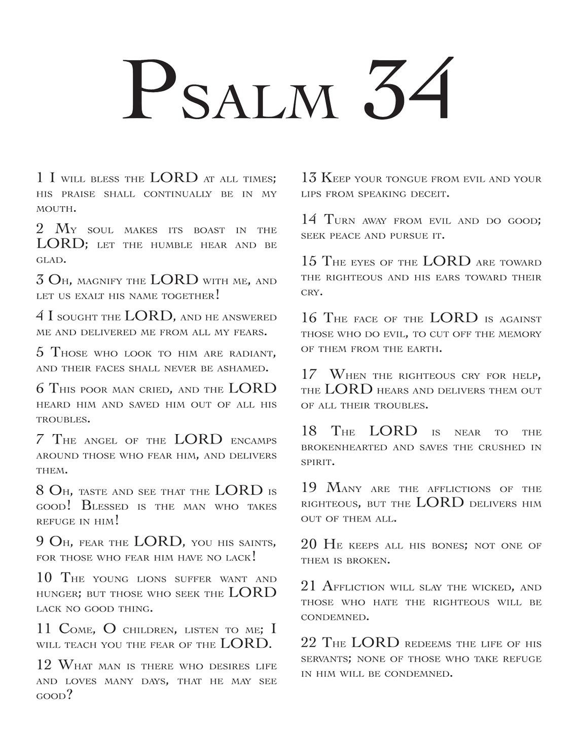 Modern Psalm 34 ESV Print, Bible Quote - Etsy