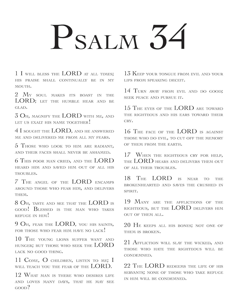Modern Psalm 34 ESV Print, Bible Quote - Etsy