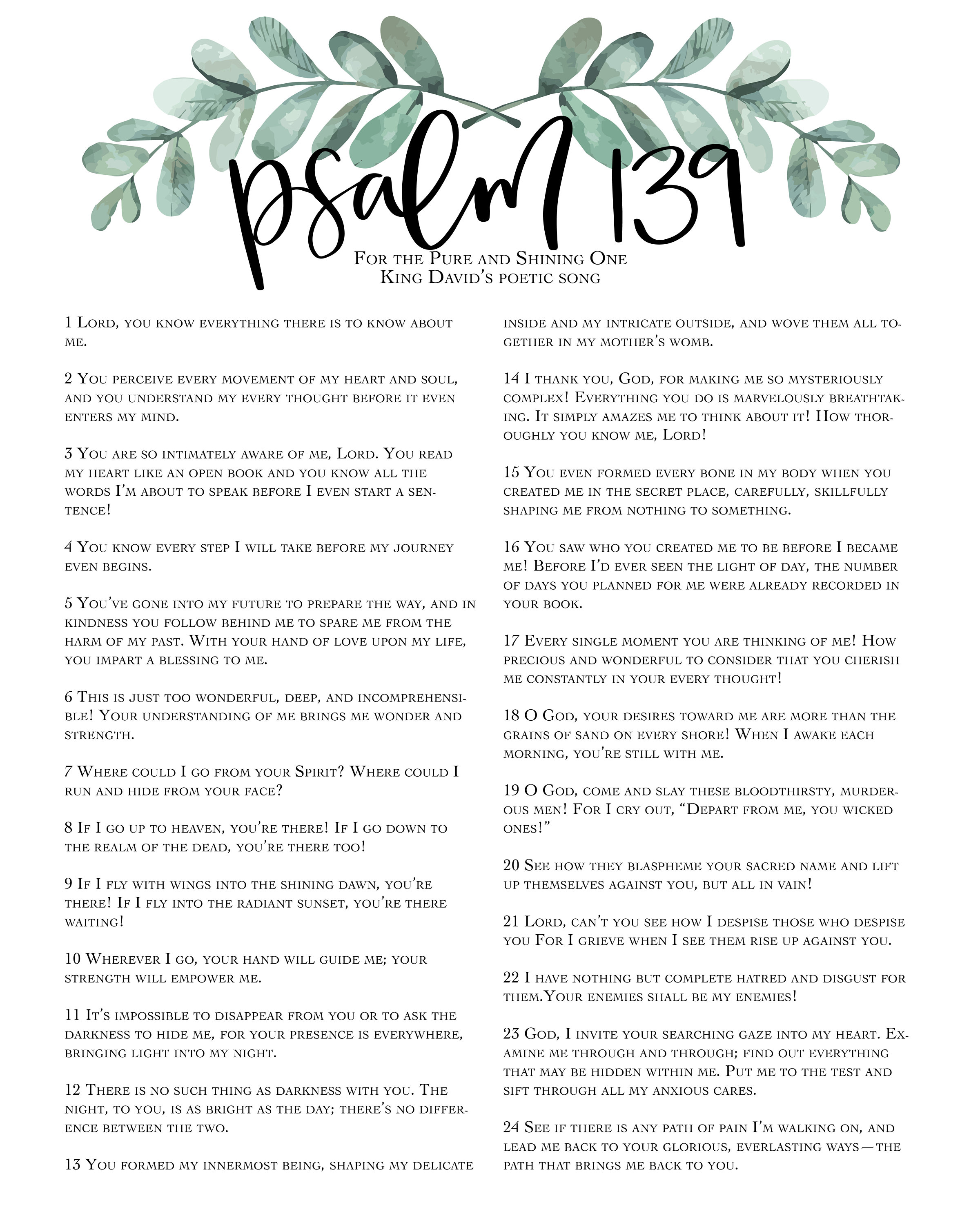 Salmo 139 Imprimir la traducción de la pasión, cita bíblica - Etsy España
