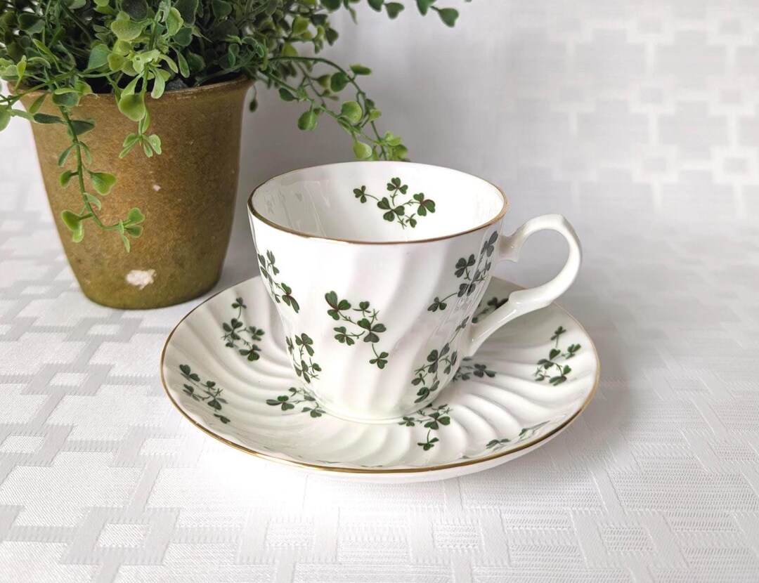 Vintage Golden Crown Bone China Teacup and Saucer Set With Shamrocks ...