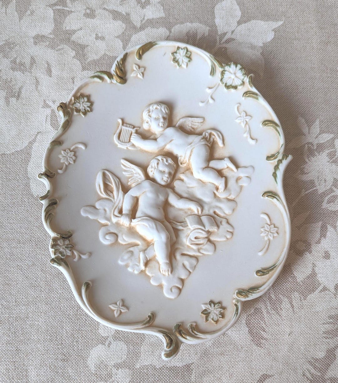 Vintage Lefton Bisque Cherub Wall Plaque, Raised Putti Relief, Romantic ...