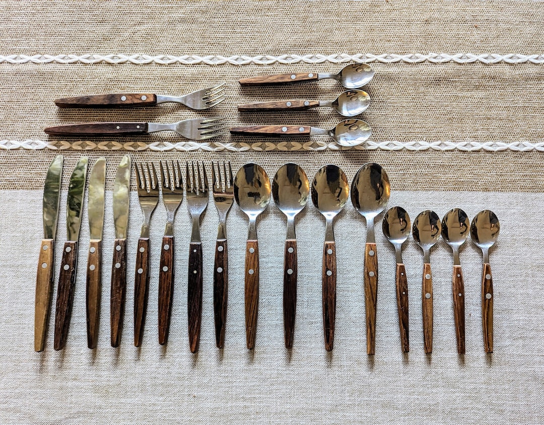 Mid Century Stainless Flatware Wood Handles, rostfrei Silverware ...
