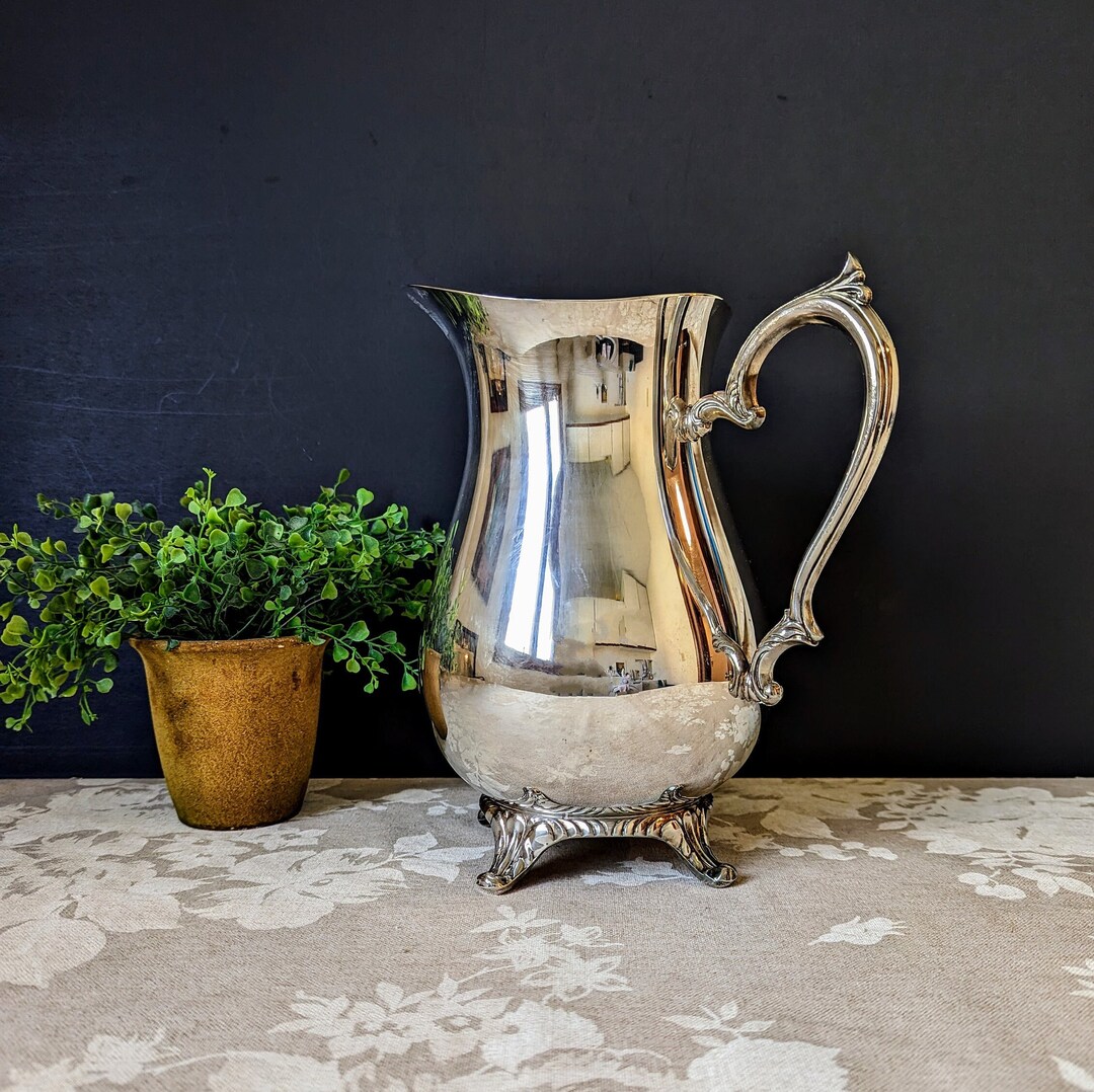 Vintage Silver Plate Water Pitcher With Ice Lip, Rogers Silver Pitcher ...