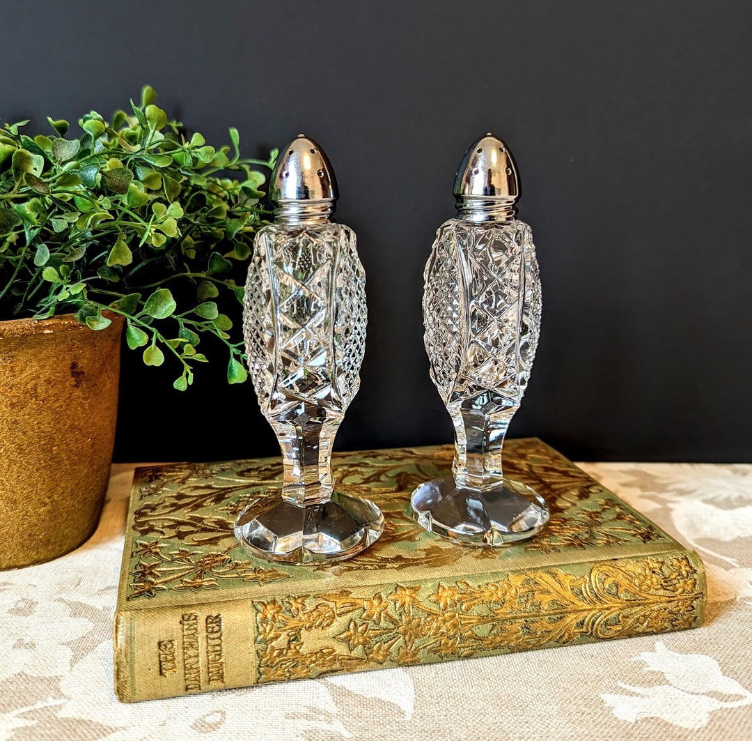 Vintage Cut Glass Salt and Pepper Shakers With Silver Caps Elegant ...
