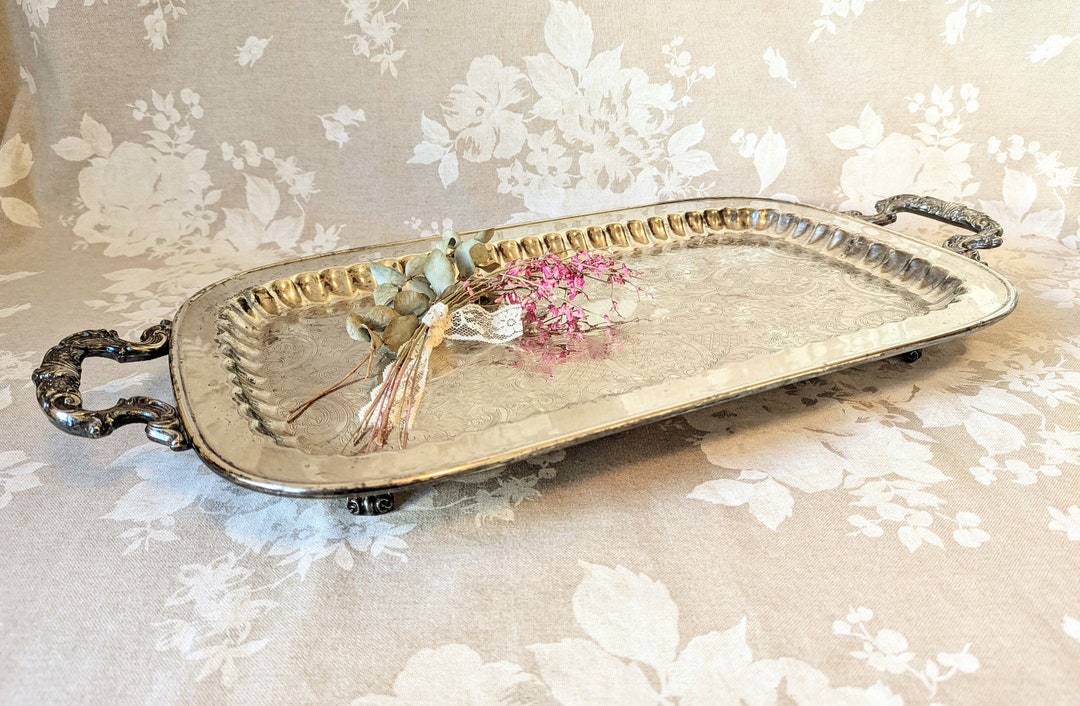Vintage Silverplate Tray, Large Rectangular Serving Tray for Weddings ...