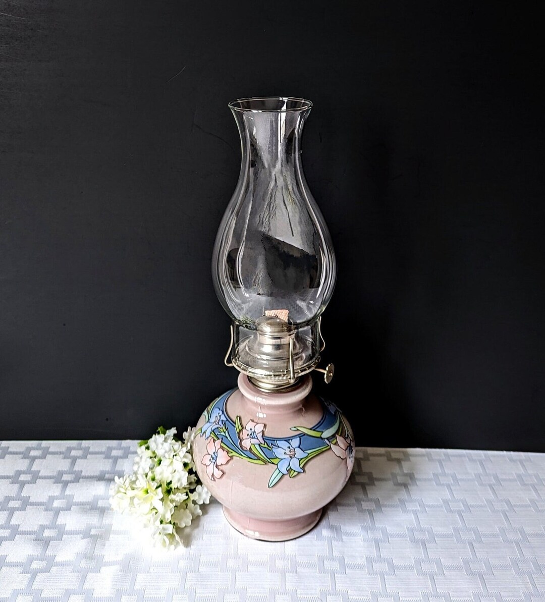 Large Ceramic Oil Lamp With Clear Glass Chimney, Kaadah Oil Lantern ...