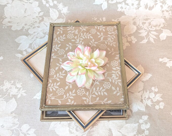 TWO Vintage Gold-tone Metal Picture Frame With Easel Back and Glass ...