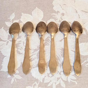 6 Vintage Siam Royal Buddha Spoons Set of 6 Small Gold Ceremonial ...