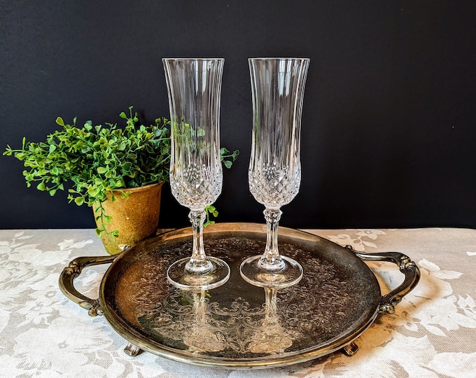 Pair of Vintage Champagne Flutes, Cristal D'arques Longchamp Crystal ...